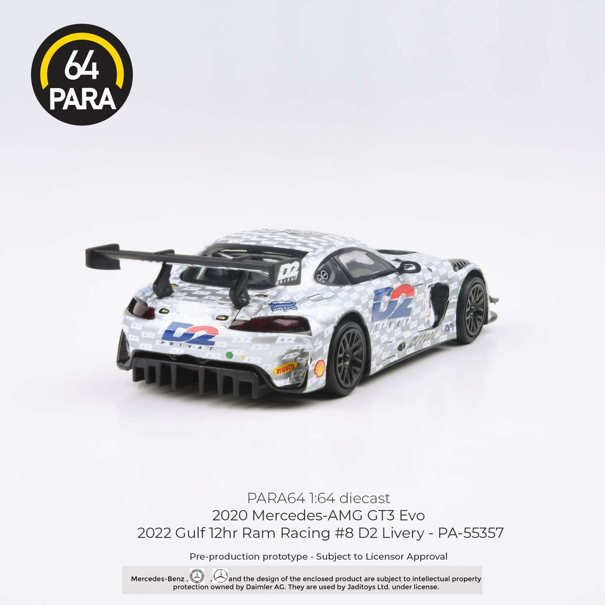 PARA64 1/64 Mercedes-AMG GT3 Evo 2022 Gulf 12hr Ram Racing #8 D2 PA-55 ...