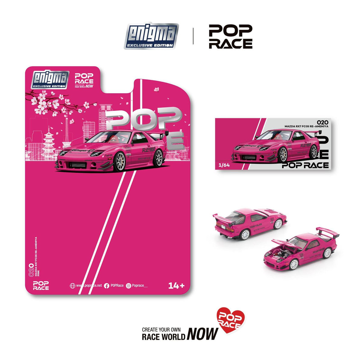 PREORDER POPRACE 1/64 MAZDA RX7 (FC3S) RE-AMEMIYA PINK (enigma exclusi ...
