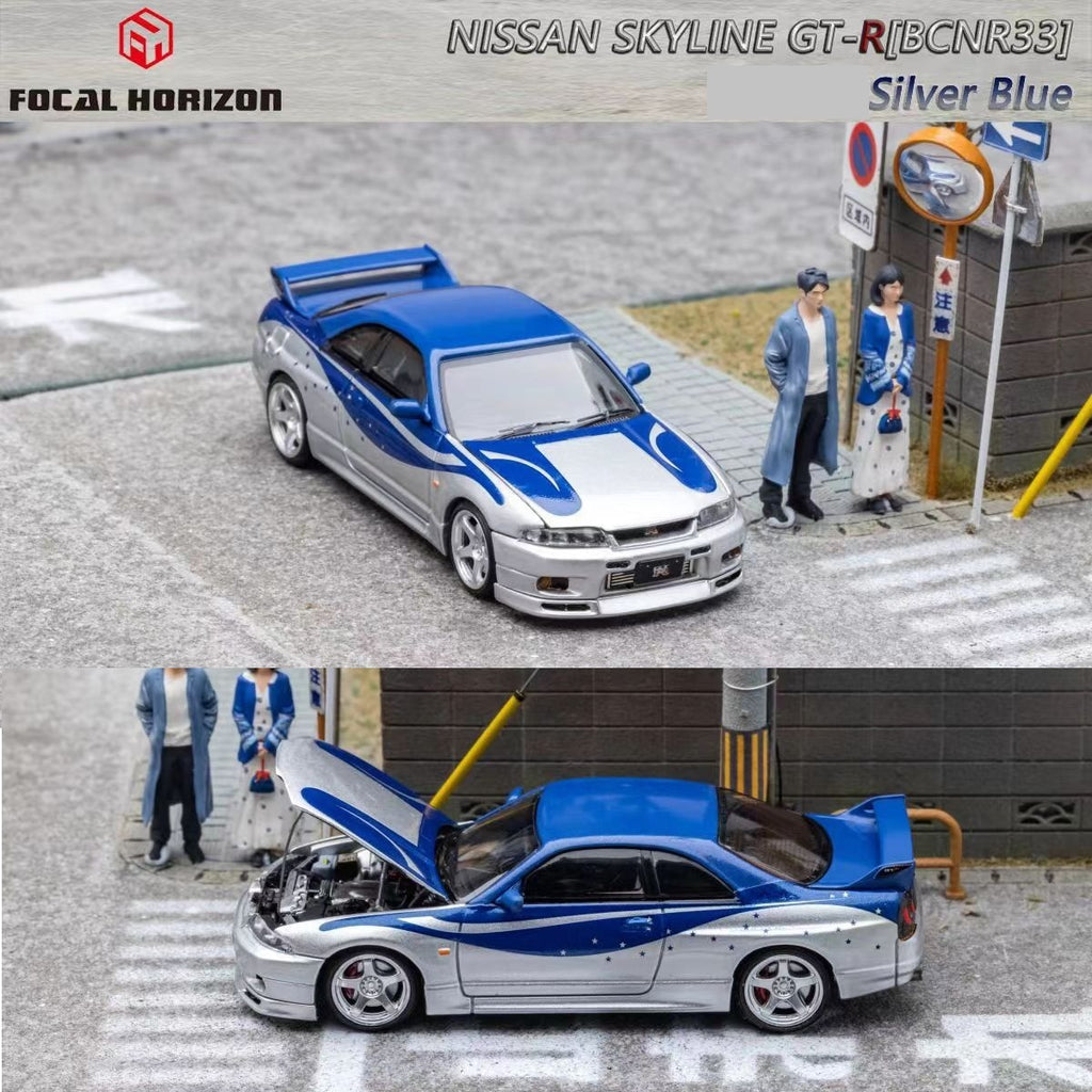 FOCAL HORIZON 1/64 Nissan Skyline GT-R R33 NISMO 400R BLUE / SILVER ...