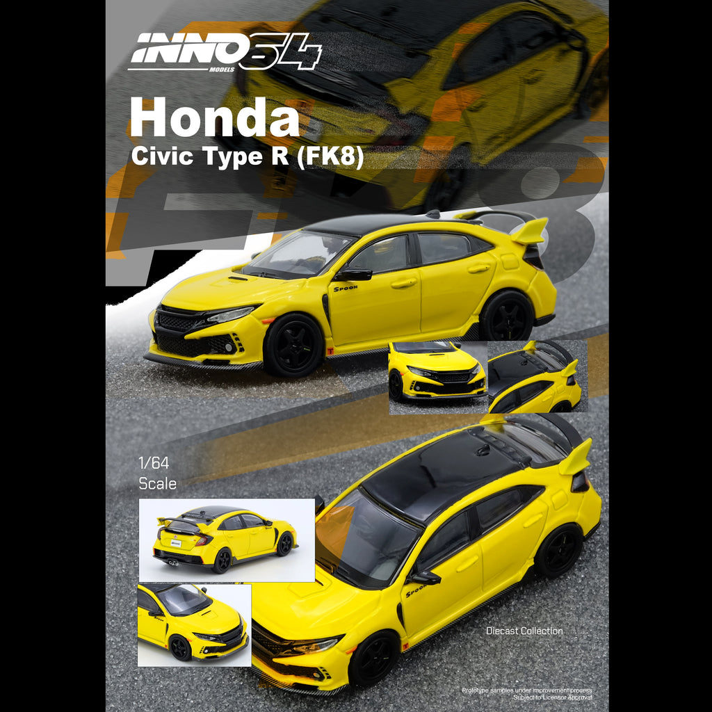 PREORDER INNO64 1/64 HONDA CIVIC TYPE-R (FK8) Yellow IN64-FK8-YL (Appr ...