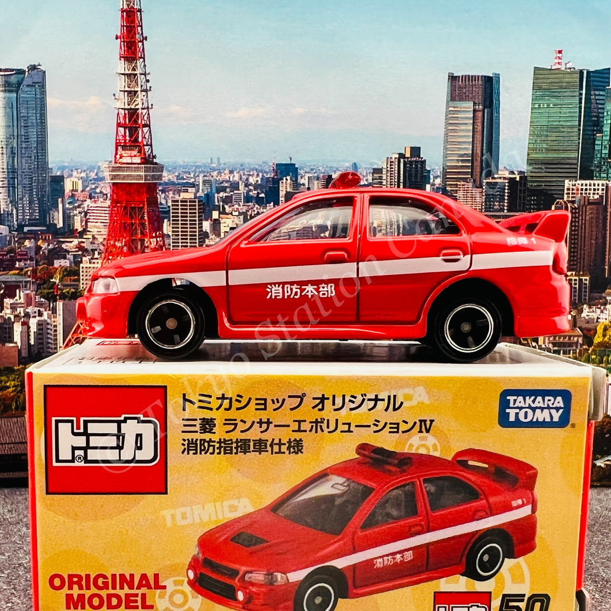 TOMICA SHOP ORIGINAL MODEL Mitsubishi Lancer Evolution IV Fire Chief C ...